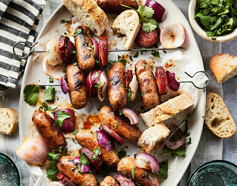 BBQ WORST SPIESJES MET CHORIZO EN RODE UI